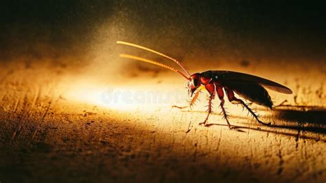 Illuminated Cockroach A Macro Night Photography Stock Illustration