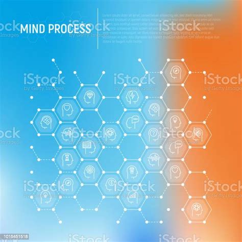 얇은 선 아이콘으로 넓어짐에 마음 과정 개념 지능 열정 충돌 혁신 시간 관리 탐사 교육 논리적 사고 현대 벡터 일러스트입니다