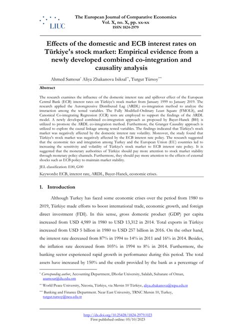 Pdf Effects Of The Domestic And Ecb Interest Rates On Türkiyes Stock Market Empirical