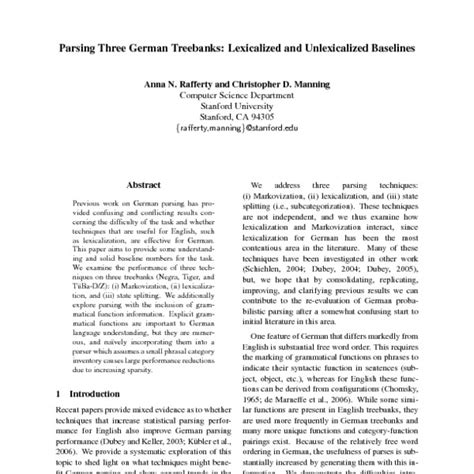 Parsing Three German Treebanks Lexicalized And Unlexicalized Baselines Acl Anthology