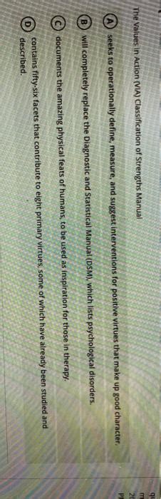 Solved The Values In Action Via Classification Of