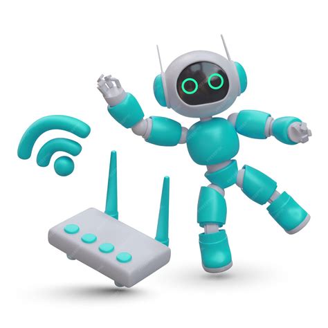 Premium Vector Funny Realistic Robot Router Wifi Signal Symbol Wireless Communication