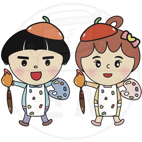 컷도안 화가 남녀 만자디자인
