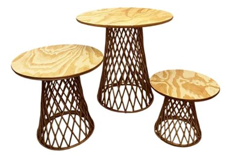 Trio De Mesa Treliça Vime Sem Verniz Decoração Festa Parcelamento Sem