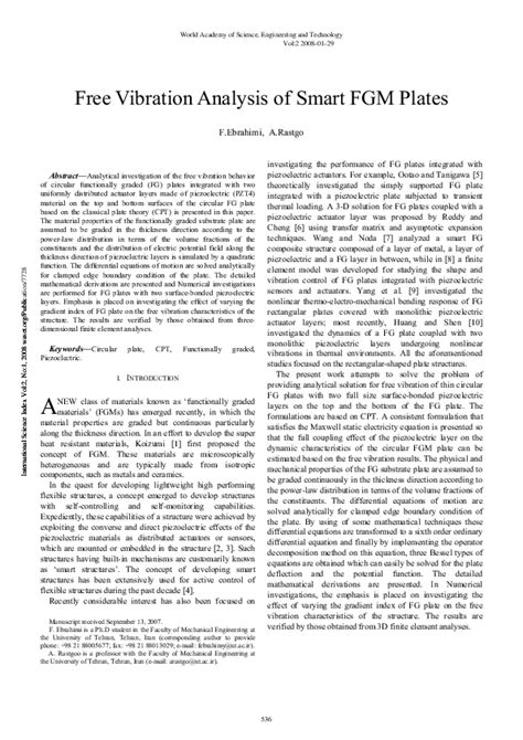Pdf Free Vibration Analysis Of Smart Fgm Plates