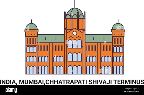 India Mumbai Chhatrapati Shivaji Terminus Travel Landmark Vector Illustration Stock Vector