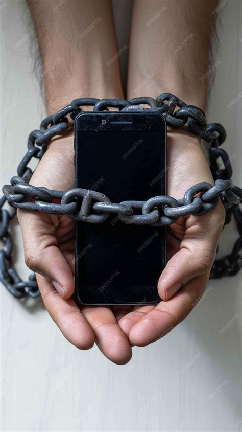 Premium Photo Social Media Addiction Chained Hands With A Mobile