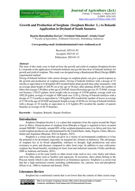 Pdf Growth And Production Of Sorghum Sorghum Bicolor L To Bokashi