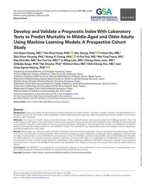 Pdf Develop And Validate A Prognostic Index With Laboratory Tests To