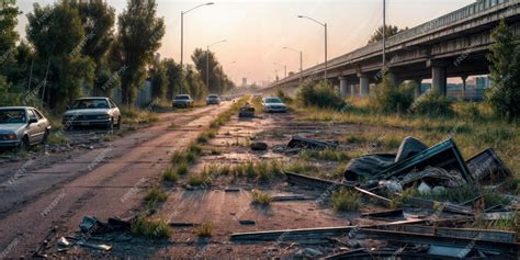 Premium Photo Abandoned Road With Cars And Bridge In The Background