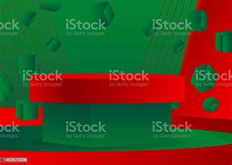 녹색과 빨간색 제품 디스플레이 추상 모형 벡터 3d 룸 미래형 실린더 받침대 연단 프레젠테이션을 위한 공상 과학 최소 무대