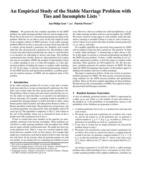 PDF An Empirical Study Of The Stable Marriage Problem With Ties And Incomplete Lists