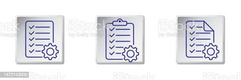 기술 체크리스트 클립 보드 추가 기어 아이콘 세트입니다 톱니바퀴가 있는 기술 지원 체크리스트 관리 사업 개념입니다 평면 벡터 그림입니다 그림자에 대한 스톡 벡터 아트 및
