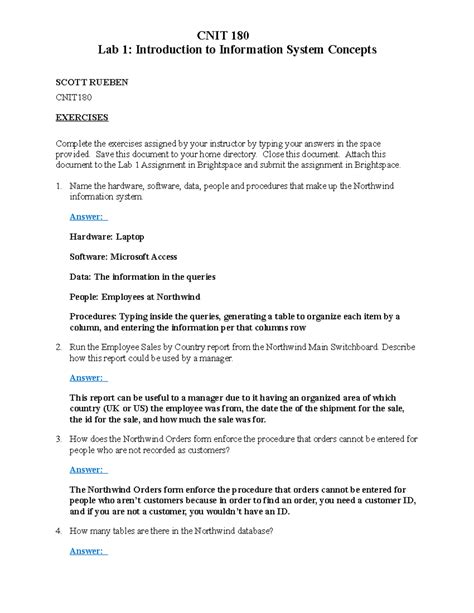 Lab 01 Introduction To Information Systems Concepts Answers Cnit 180 Lab 1 Introduction