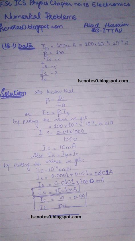 F Sc ICS Notes Physics XII Chapter Electronics Numerical Problems