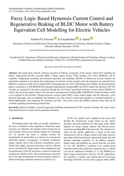 Pdf Fuzzy Logic Based Hysteresis Current Control And Regenerative Braking Of Bldc Motor With