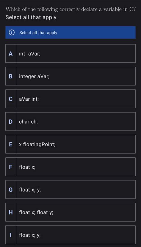 Solved Which Of The Following Correctly Declare A Variable