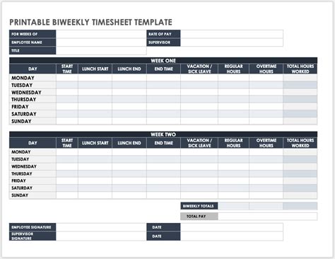 Printable Bi Weekly Timesheet Template Free Printable