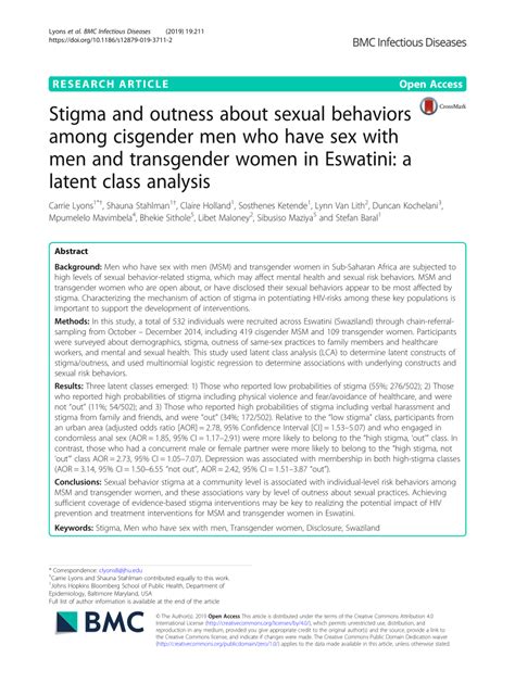 PDF Stigma And Outness About Sexual Behaviors Among Cisgender Men Who Have Sex With Men And