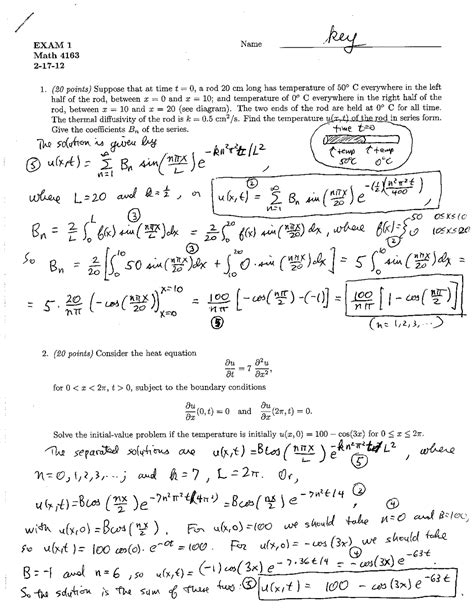 5 Solved Problems On Partial Differential Equations Exam 1 Math