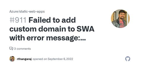 Failed To Add Custom Domain To Swa With Error Message Cname Record Is Invalid · Issue 911