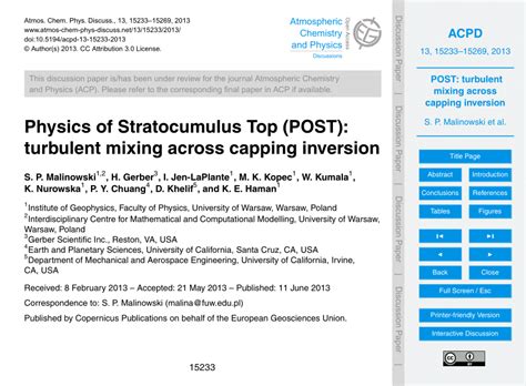 Pdf Physics Of Stratocumulus Top Post Turbulent Mixing Across Capping Inversion