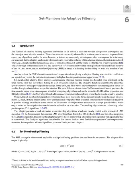 Set Membership Adaptive Filtering Pdf Matrix Mathematics