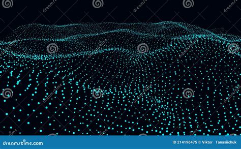 Big Data Visualization Dynamic Wave Virtual Waveform Of Particles In Blue Space Abstract