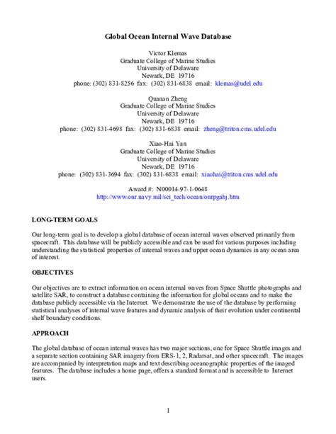 Pdf Global Ocean Internal Wave Database
