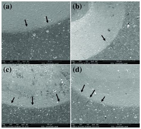 Sem Micrographs Of The Micro Cracks On Coated Carbide Substrates After Download Scientific