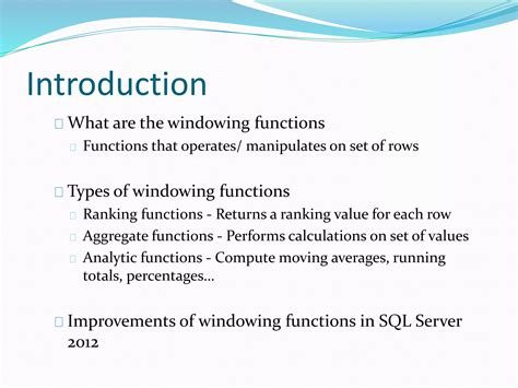 Windowing Functions In Sql Server Pptx