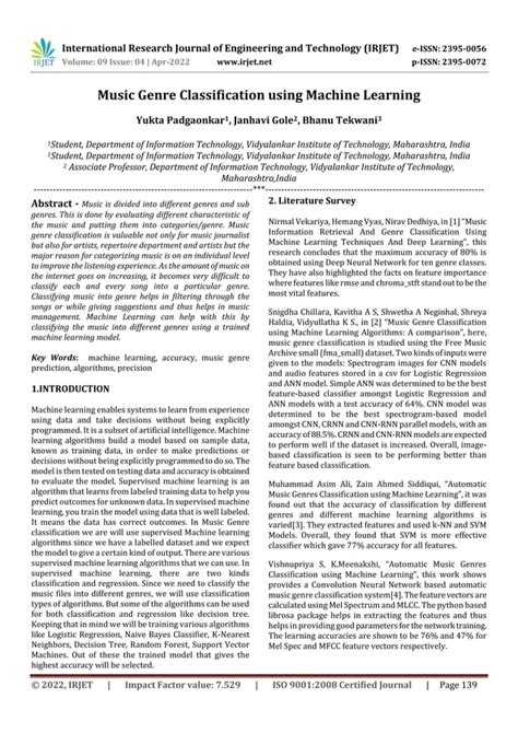 Music Genre Classification Using Machine Learning Pdf