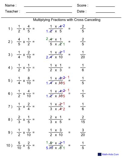 Cross Cancelling Fractions Worksheet