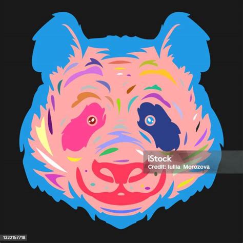 검은 색 배경에 고립 된 손으로 그린 스케치 색상 스타일에 팬더 헤드 라벨 이나 포스터에 대 한 현대 팝 아트 그래픽 디자인 요소 벡터 아트 일러스트레이션 곰에 대한 스톡