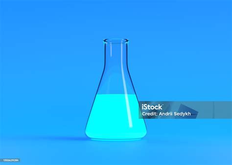 블루 배경에 파란색 액체가 있는 에를렌마이어 플라스크 0명에 대한 스톡 사진 및 기타 이미지 0명 3차원 형태 개념 Istock