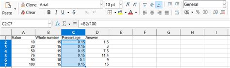 Libreoffice Calc How To Apply The Same Percentage To A Whole Column Super User