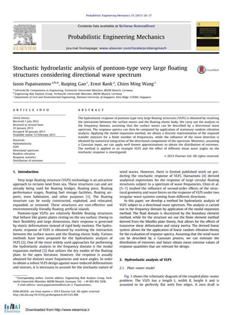 Stochastic Hydroelastic Analysis Of Pontoon Type Very Large Flo Pdf