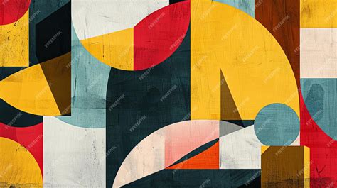 Abstract Geometric Shapes With A Midcentury Modern Feel Warm Colors Of Red Orange And Yellow Are