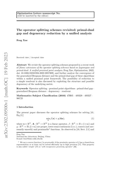 PDF The Operator Splitting Schemes Revisited Primal Dual Gap And Degeneracy Reduction By A