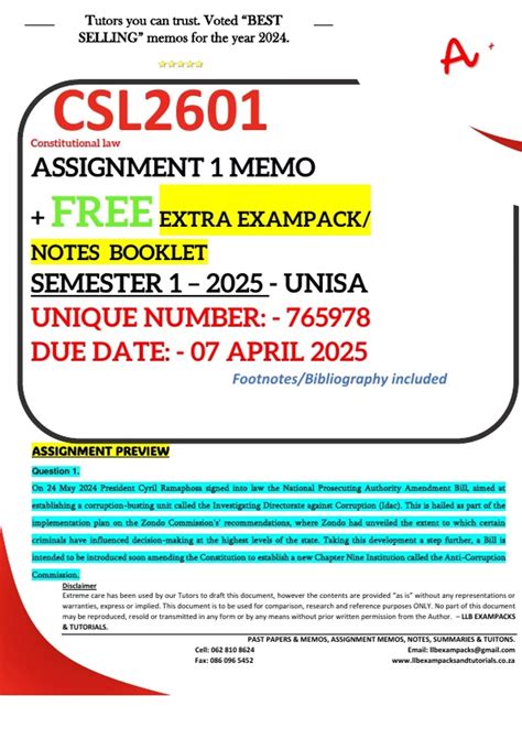 CSL2601 ASSIGNMENT 1 MEMO SEMESTER 1 2025 UNISA DUE DATE 7 APRIL 2025 DETAILED ANSWERS