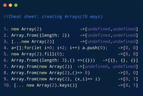 💡 Cheat Sheet Creating Arrays 10 Ways In Javascript