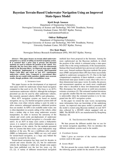 pdf bayesian terrain based underwater navigation using an improved