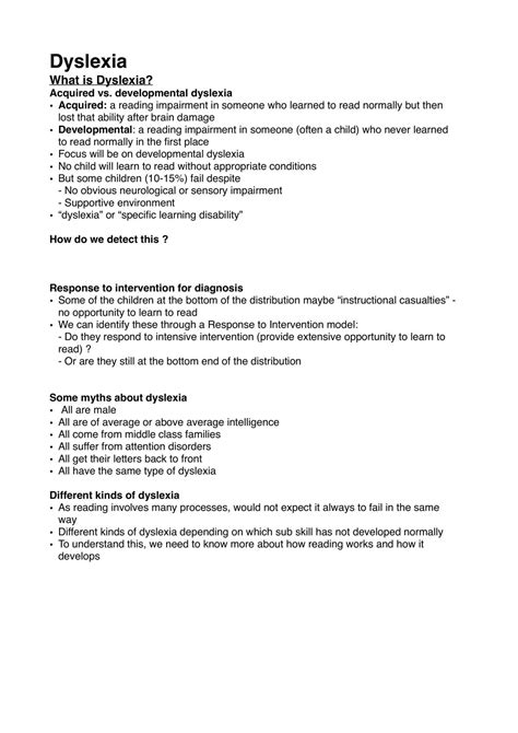 Cogs Dyslexia Notes Cogs101 Delusions And Disorders Of The Mind And Brain Mq Thinkswap