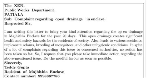 Write A Complaint Letter To Public Works Department Complaining About