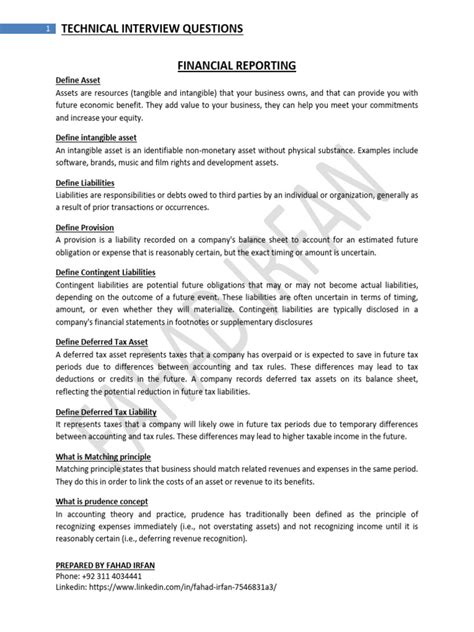 Technical Interview Questions Prepared By Fahad Irfan Pdf Deferred Tax Financial Audit