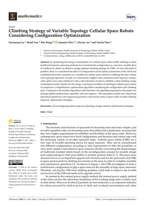 Pdf Climbing Strategy Of Variable Topology Cellular Space Robots