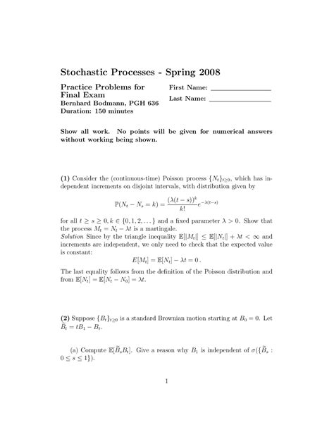 6 Practice Problems For Final Exam On Stochastic Processes Math 6397