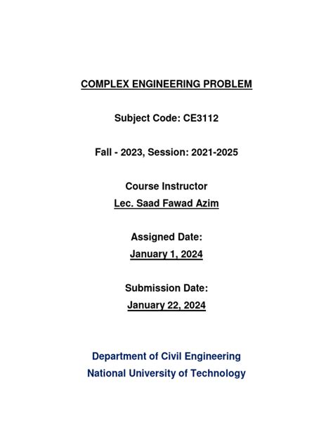 Complex Engineering Problem Ce3111 Pdf Engineering Methodology