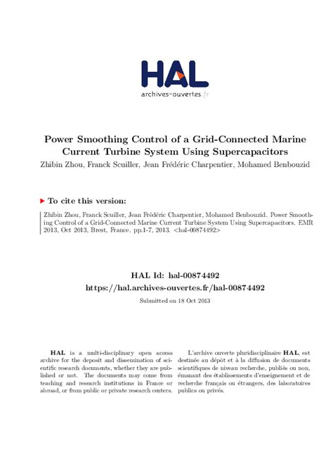Pdf Power Smoothing Control Of A Grid Connected Marine Current Turbine System Using