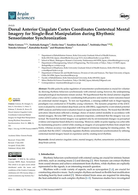 Pdf Dorsal Anterior Cingulate Cortex Coordinates Contextual Mental Imagery For Single Beat